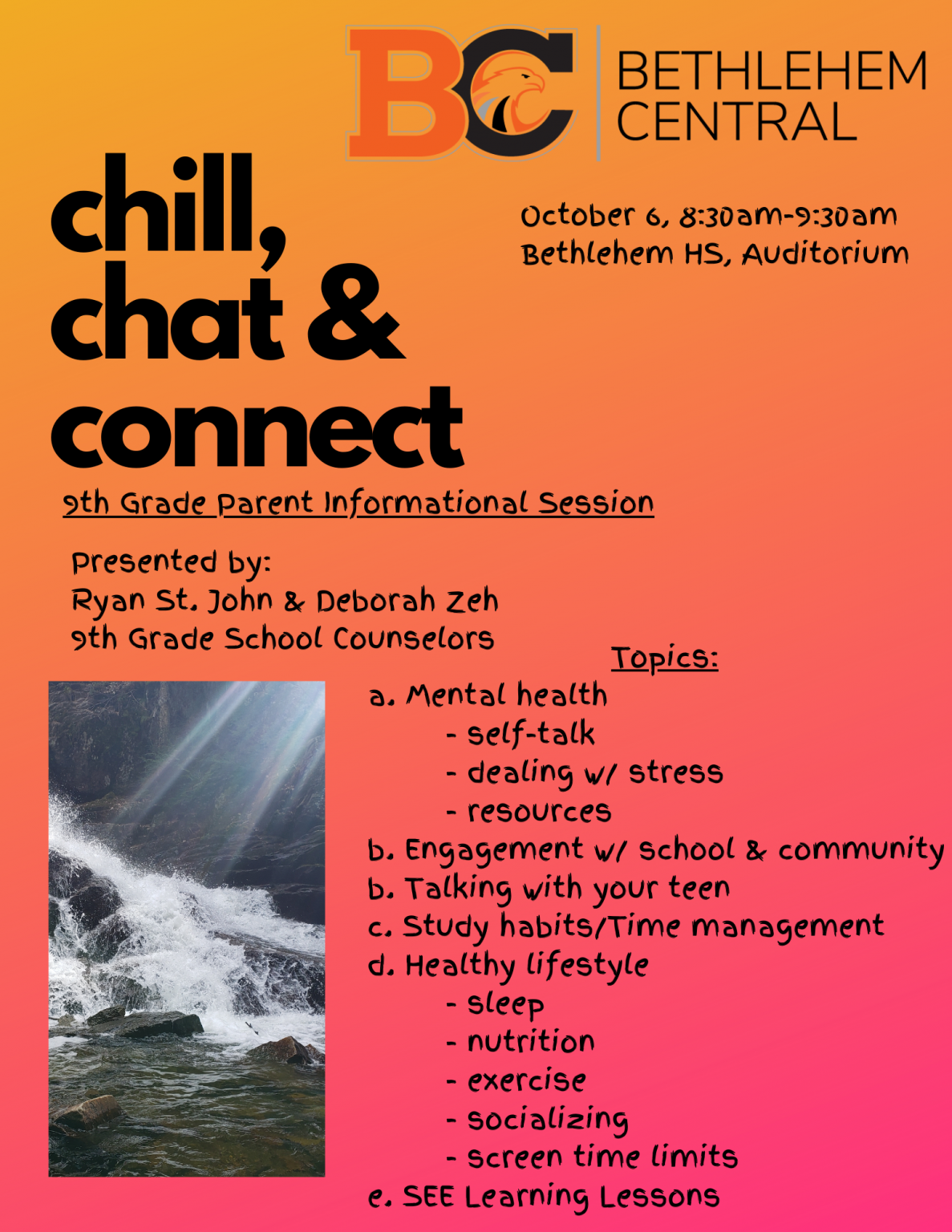 Thursday, October 6: 9th Grade Parent Information Session; chill, chat ...