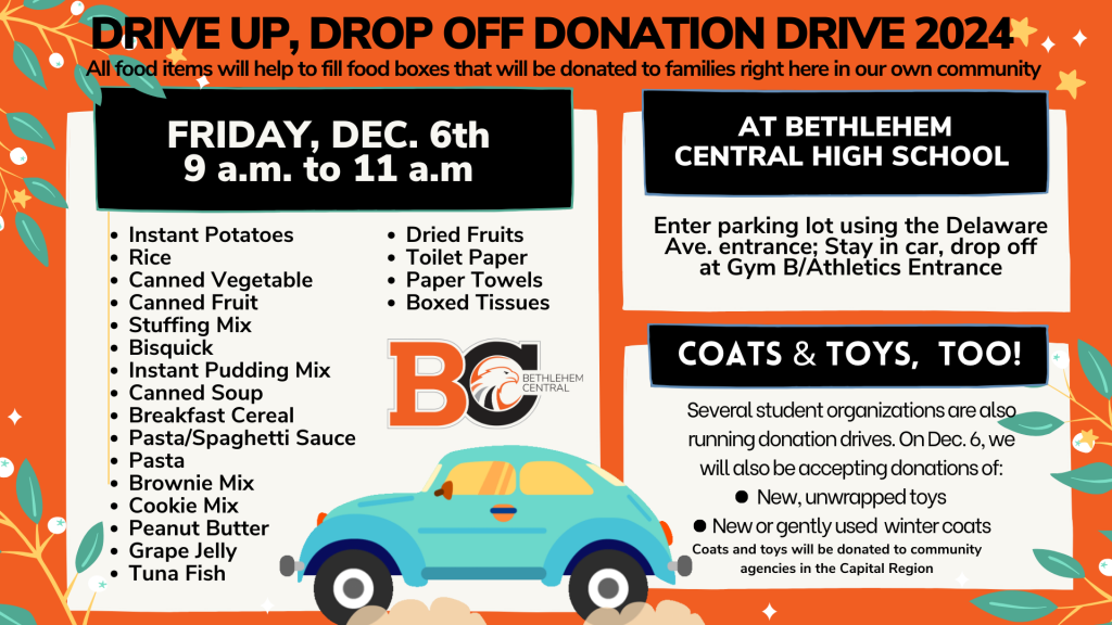 Drive Up, Drop Off Donation Drive is Dec. 6 - Bethlehem Central School ...